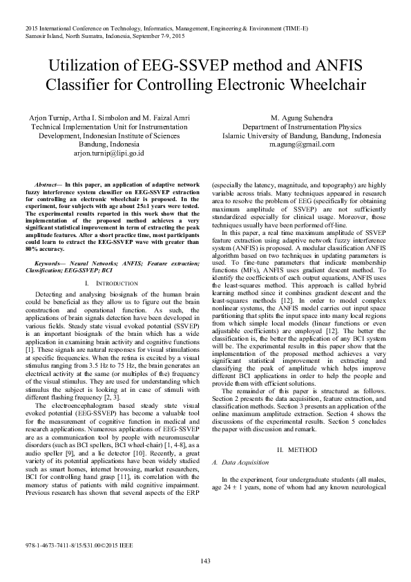 (PDF) Utilization of EEG-SSVEP method and ANFIS Classifier for Controlling Electronic Wheelchair
