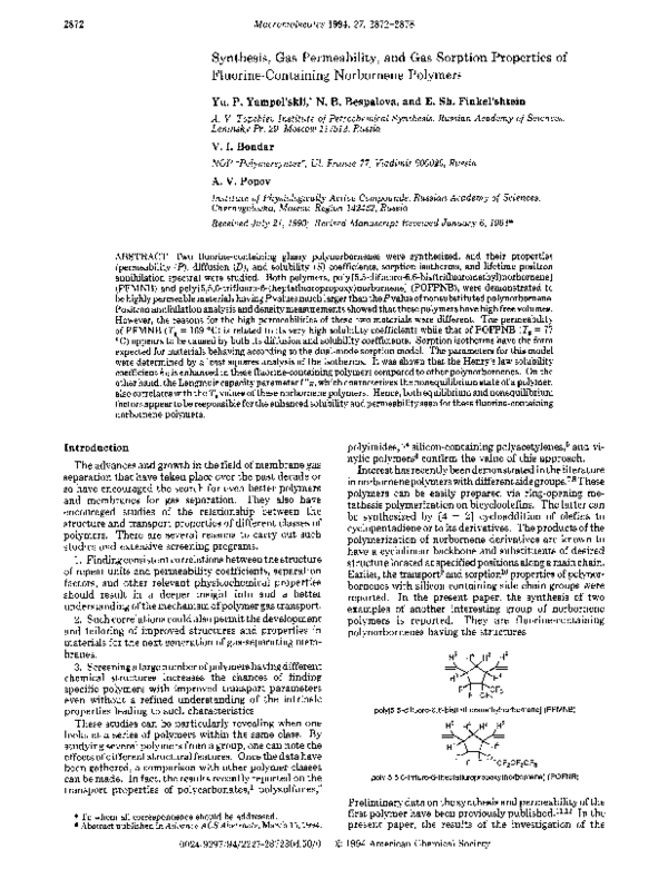 (PDF) Synthesis, Gas Permeability, and Gas Sorption Properties of Fluorine-Containing Norbornene ...