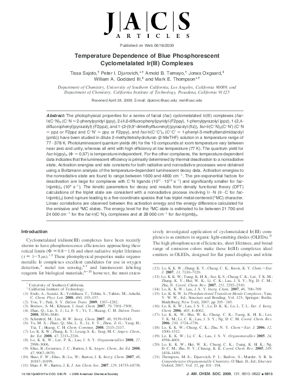 (PDF) Temperature Dependence of Blue Phosphorescent Cyclometalated Ir ...