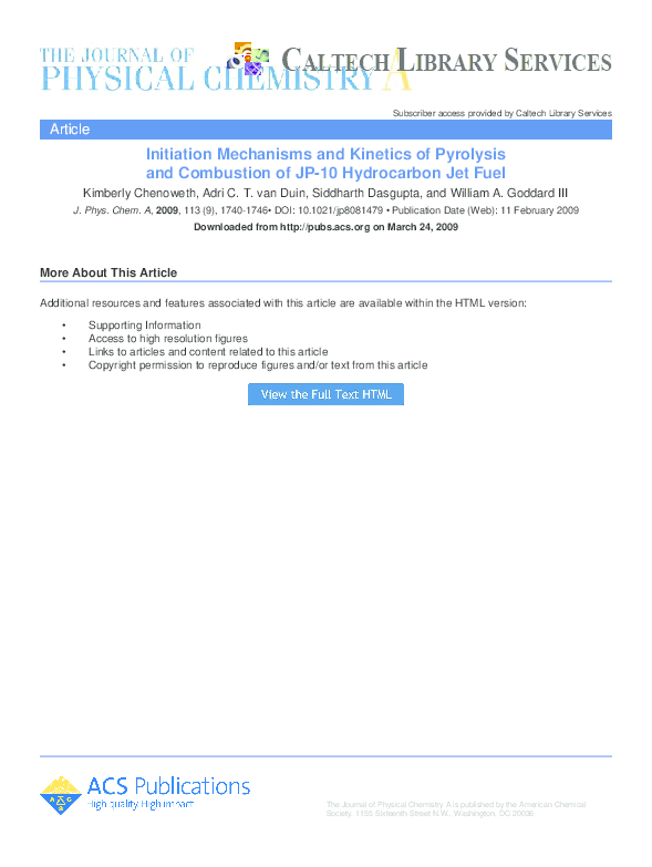 (PDF) Initiation Mechanisms and Kinetics of Pyrolysis and Combustion of ...