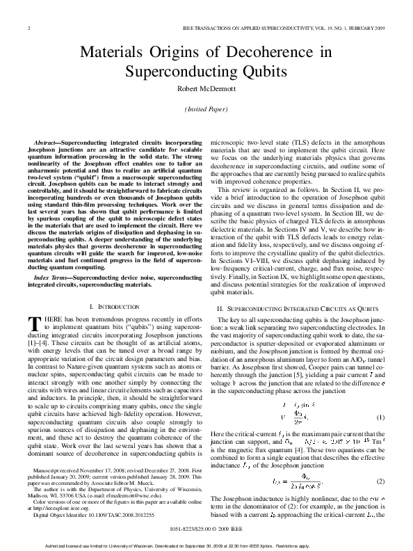 (PDF) Materials Origins of Decoherence in Superconducting Qubits
