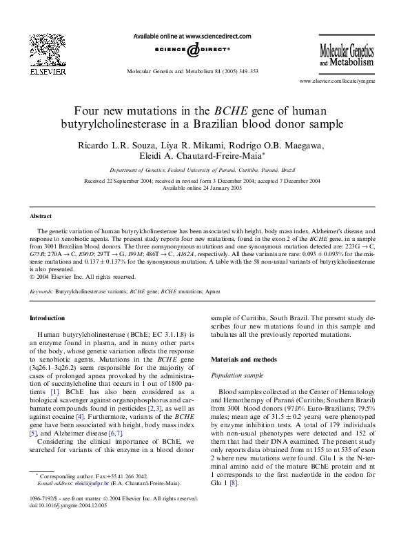 (PDF) Four new mutations in the BCHE gene of human ...