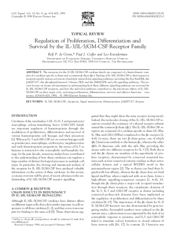 (PDF) Regulation of Proliferation, Differentiation and Survival by the ...