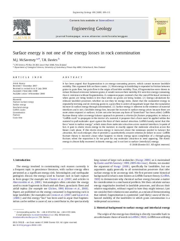 (PDF) Surface energy is not one of the energy losses in rock comminution