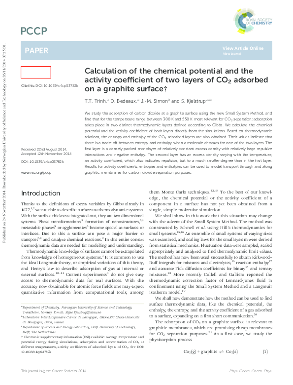 (PDF) Calculation of the chemical potential and the activity ...