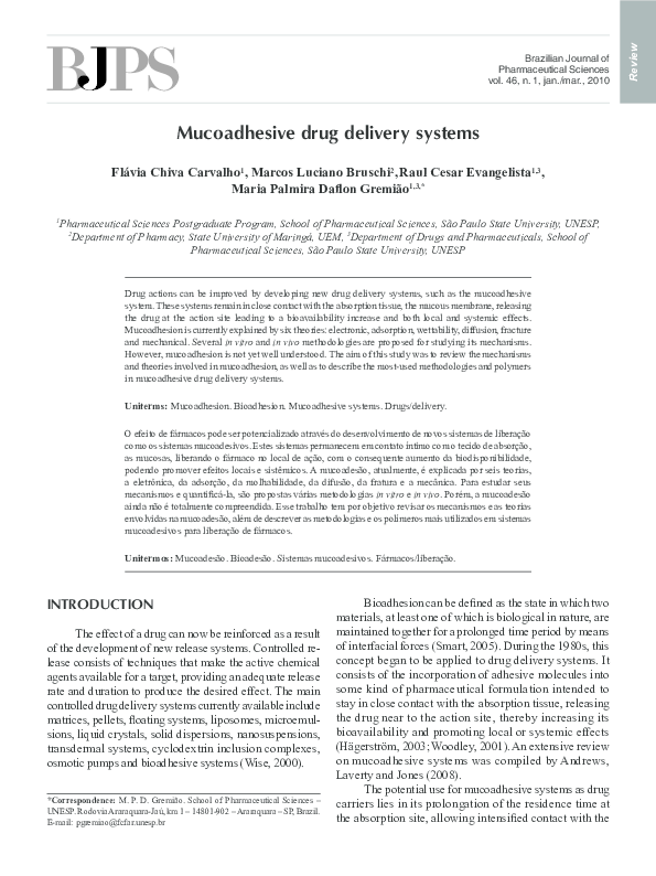 (PDF) Mucoadhesive drug delivery systems