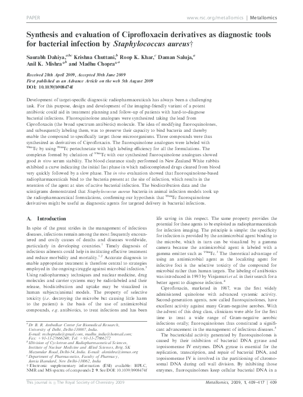 (PDF) Synthesis and evaluation of Ciprofloxacin derivatives as diagnostic tools for bacterial ...