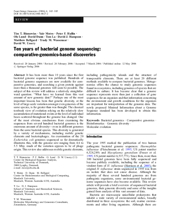 (PDF) Ten years of bacterial genome sequencing: comparative-genomics ...