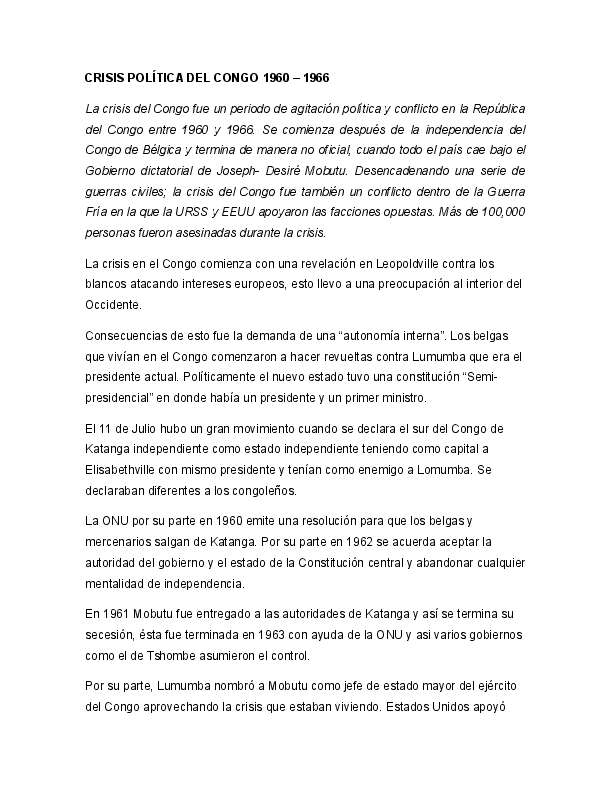 (DOC) CRISIS POLITICA DEL CONGO 1960