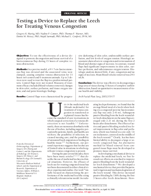(PDF) Testing a Device to Replace the Leech for Treating Venous Congestion