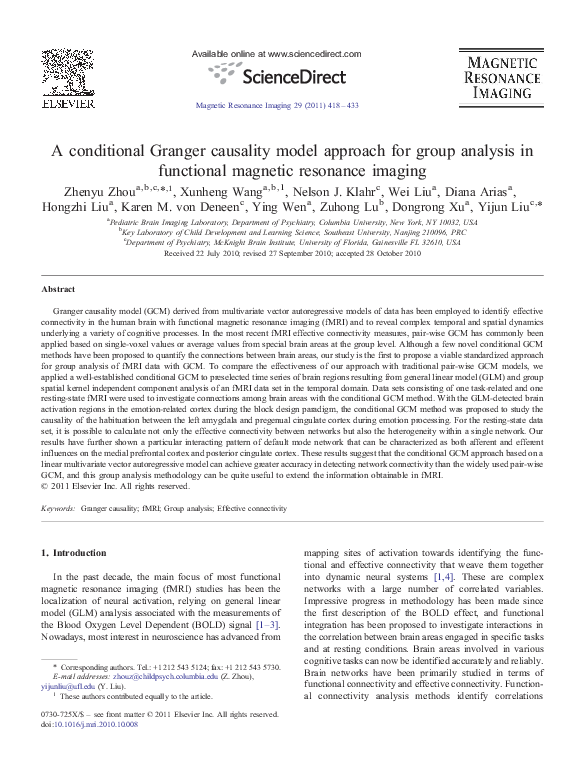 Pdf A Conditional Granger Causality Model Approach For Group Analysis In Functional Magnetic