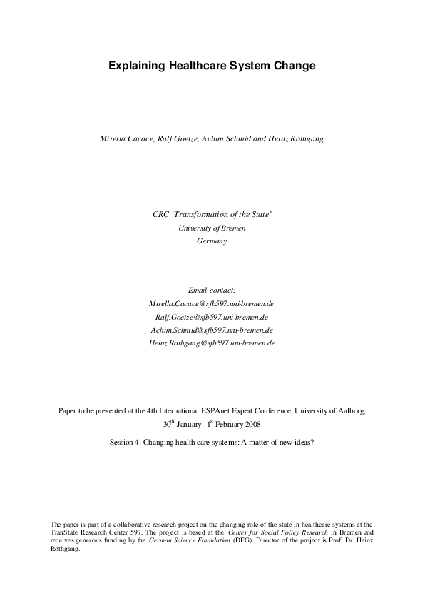 (PDF) Explaining Healthcare System Change