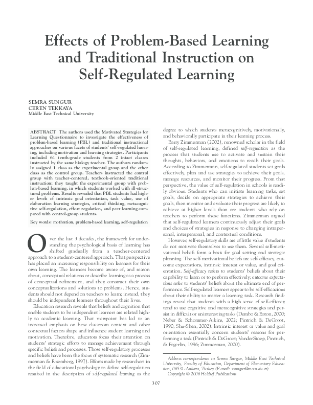 Pdf Effects Of Problem Based Learning And Traditional Instruction On