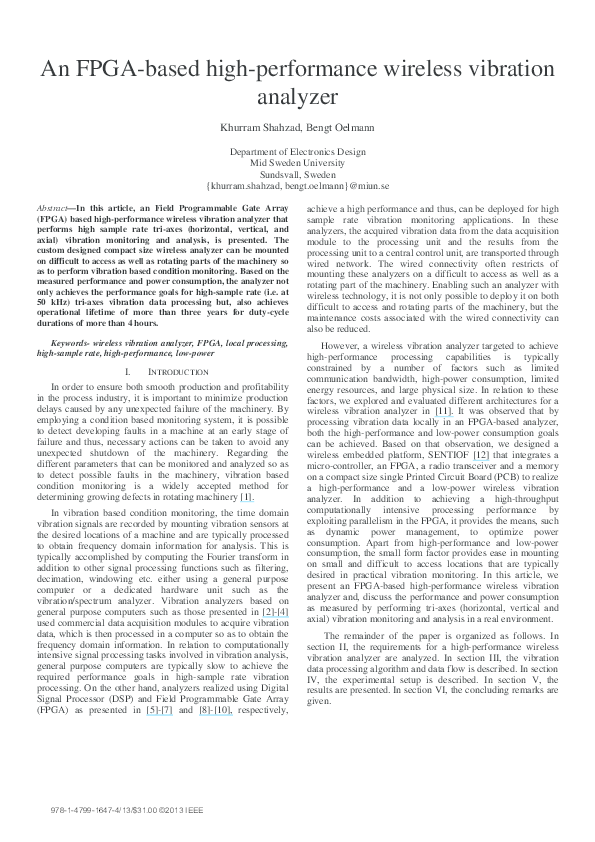 (PDF) An FPGA-based high-performance wireless vibration analyzer