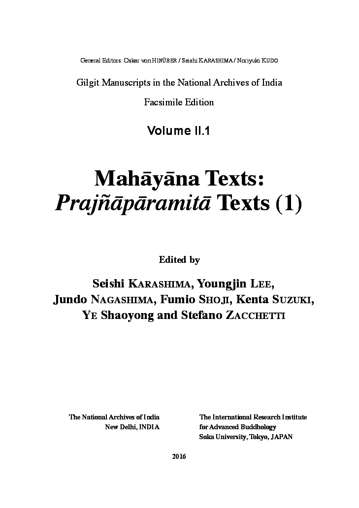(PDF) Mahāyāna Texts: Prajñāpāramitā Texts (1)