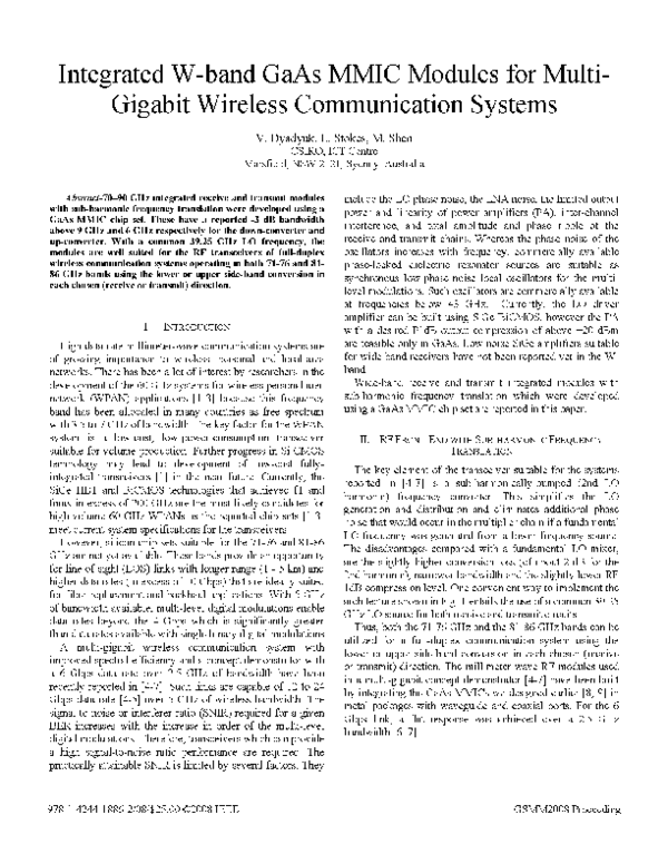 (PDF) Integrated W-band GaAs MMIC Modules for Multi-Gigabit Wireless ...