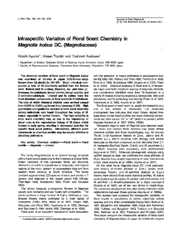 (PDF) Intraspecific Variation of Floral Scent Chemistry in Magnolia ...