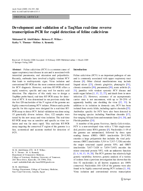 (PDF) Development and validation of a TaqMan real-time reverse transcription-PCR for rapid ...