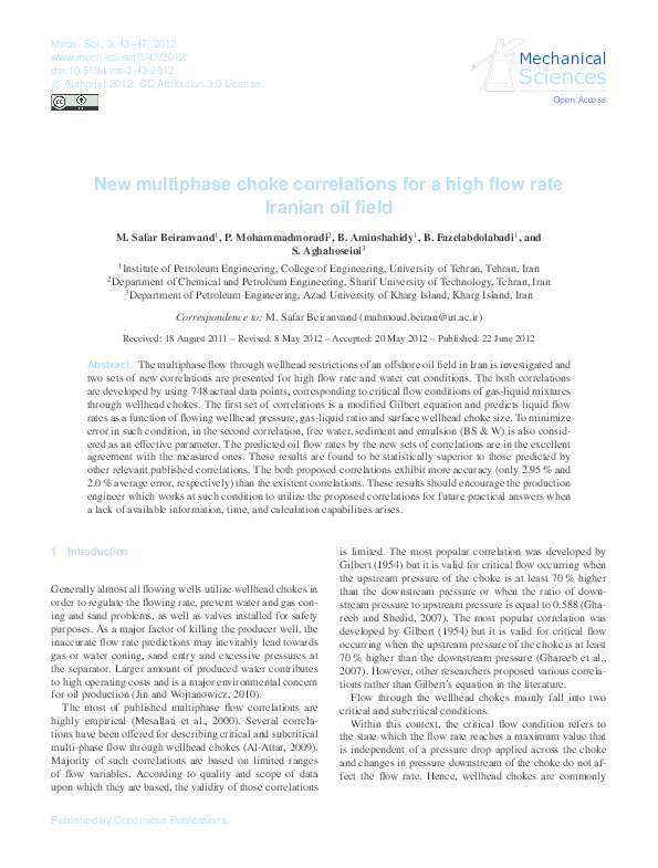 (PDF) New multiphase choke correlations for a high flow rate Iranian oil field
