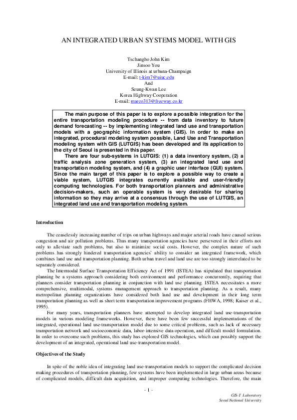 (PDF) An integrated urban systems model with GIS