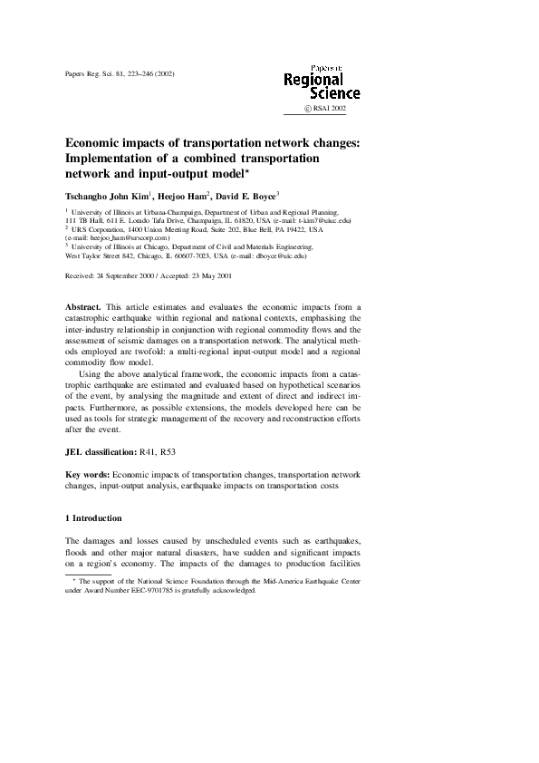 (PDF) Economic impacts of transportation network changes: Implementation of a combined ...