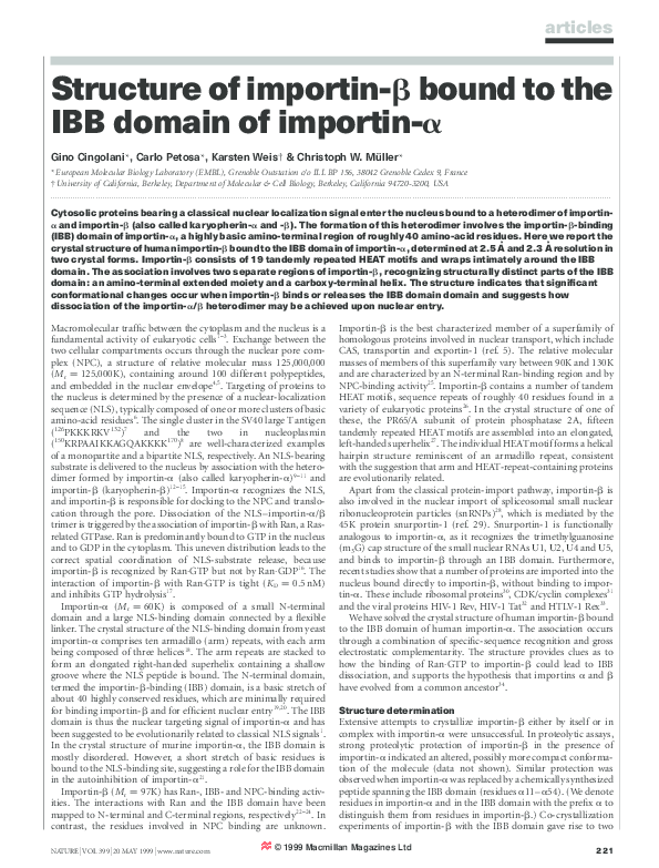 (PDF) Structure of importin-beta bound to the IBB domain of importin-alpha