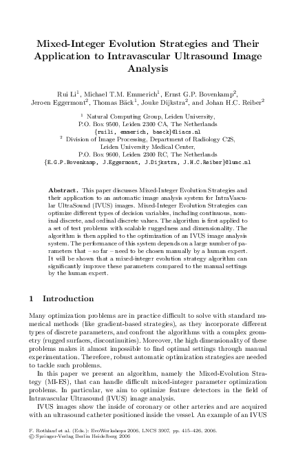 (PDF) Mixed-Integer Evolution Strategies and Their Application to ...