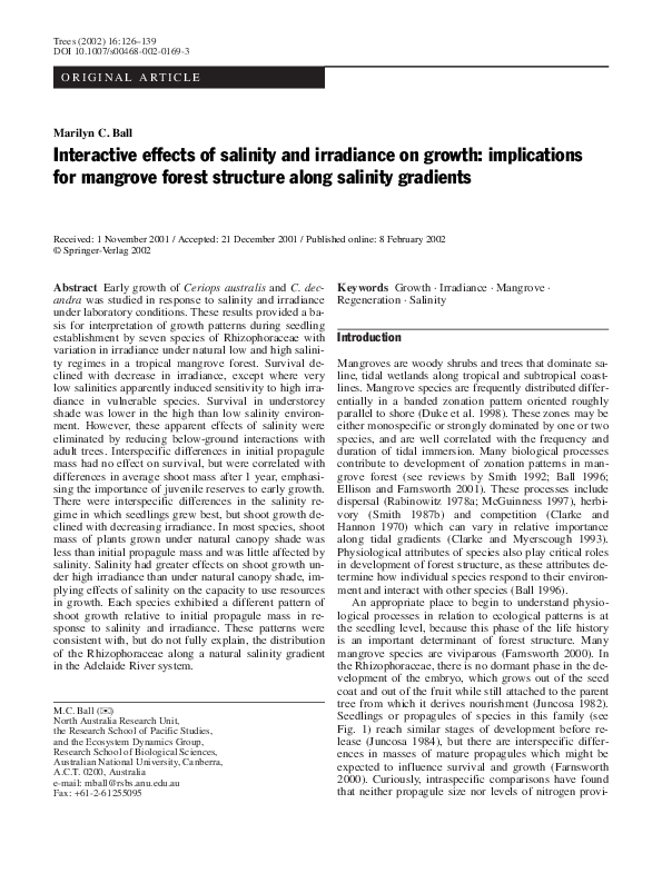 (PDF) Interactive effects of salinity and irradiance on growth ...