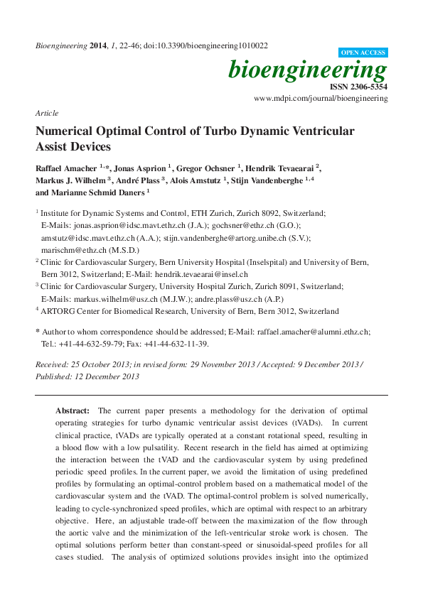 (PDF) Numerical Optimal Control of Turbo Dynamic Ventricular Assist Devices