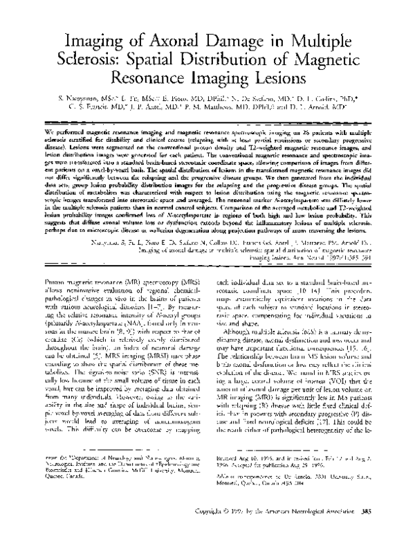 (PDF) Imaging of axonal damage in multiple sclerosis: Spatial ...