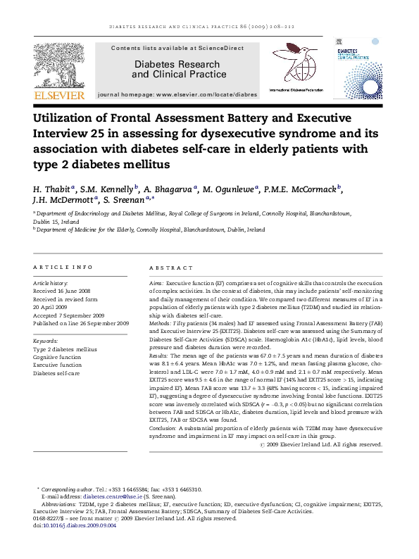 (PDF) Utilization of Frontal Assessment Battery and Executive Interview ...