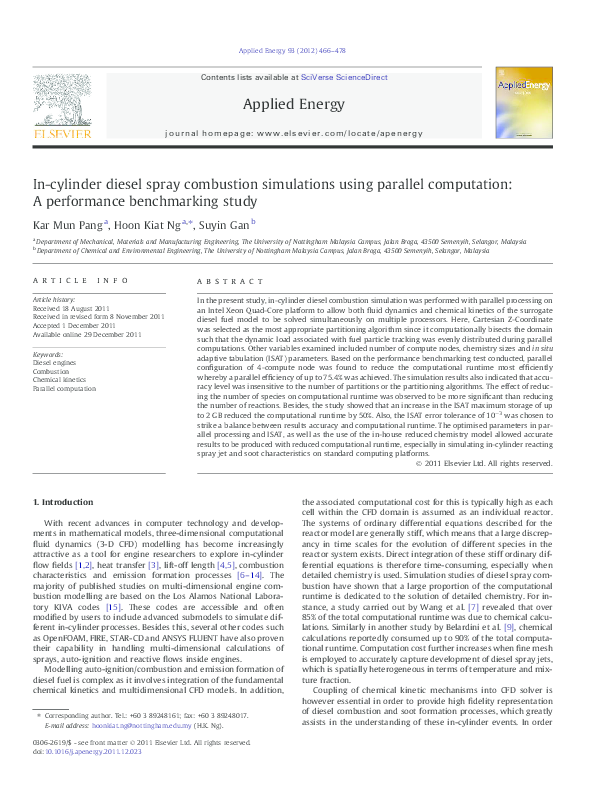 (PDF) In-cylinder diesel spray combustion simulations using parallel ...