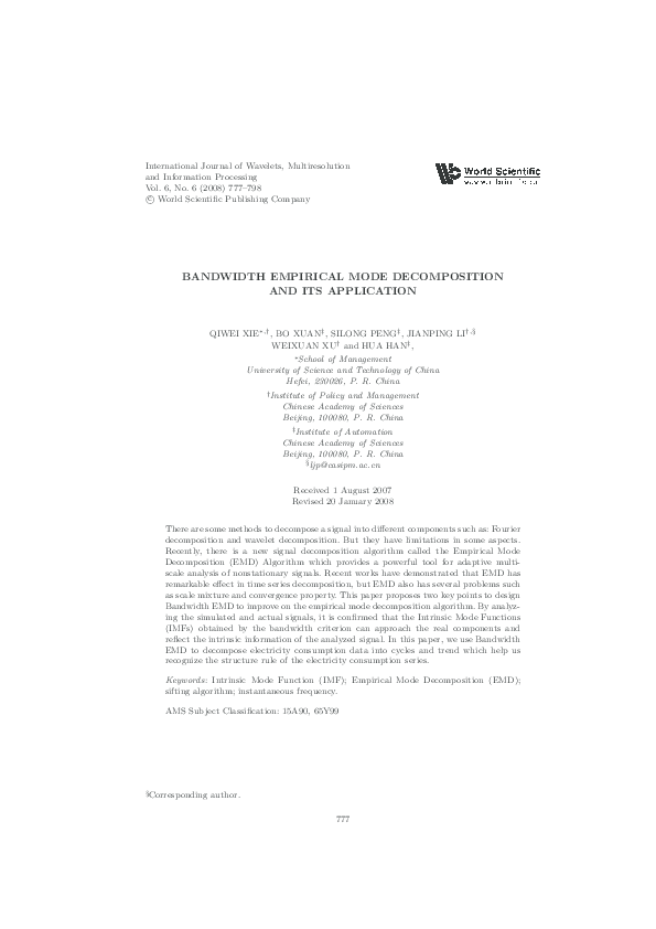 (PDF) Bandwidth Empirical Mode Decomposition and Its Application (PDF) Bandwidth Empirical Mode Decomposition and Its Application