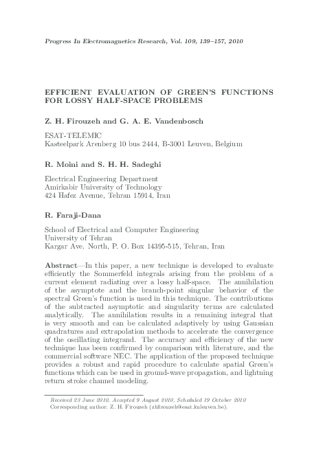 (PDF) Efficient Evaluation of Green's Functions for Lossy Half-Space Problems