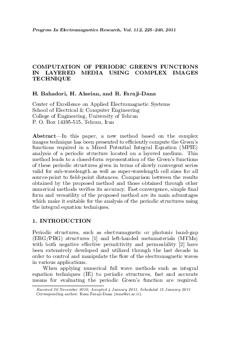 (PDF) Computation of Periodic Green's Functions in Layered Media Using Complex Images Technique