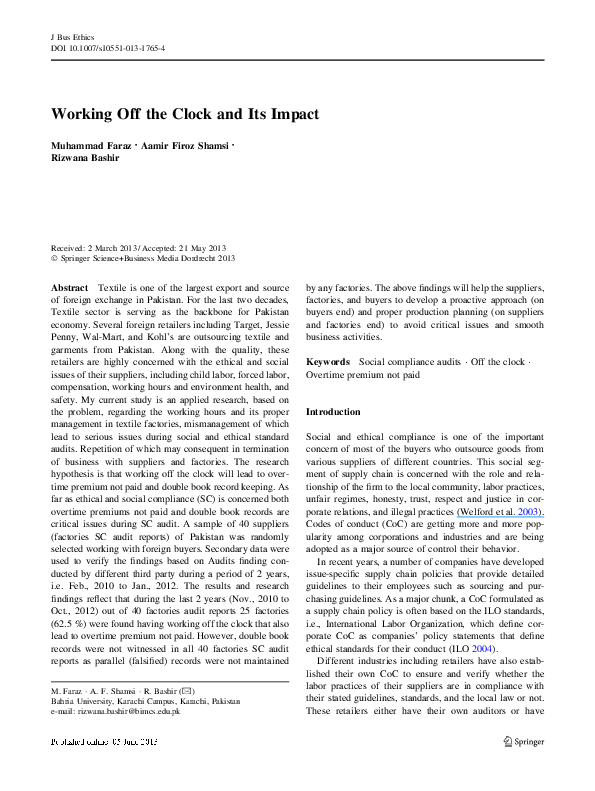 (PDF) Working Off the Clock and Its Impact