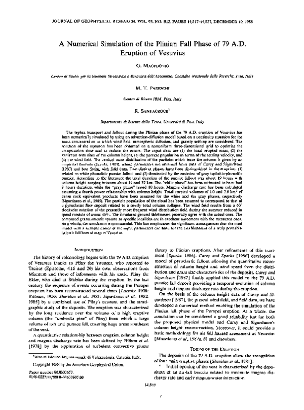A numerical simulation of the plinian fall phase of the 79 A.D ...