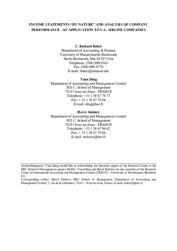 (PDF) INCOME STATEMENTS " BY NATURE " AND ANALYSIS OF COMPANY ...