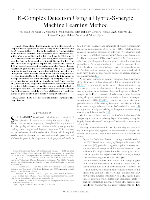 Pdf K Complex Detection Using A Hybrid Synergic Machine Learning Method