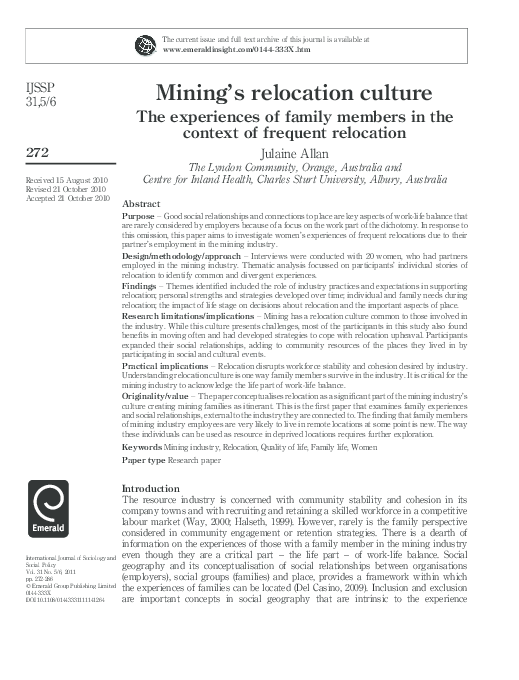 (PDF) Mining's relocation culture: The experiences of family members in ...