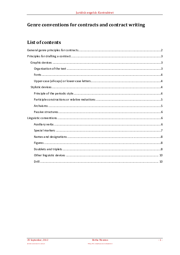 (PDF) Genre conventions for contracts and contract writing