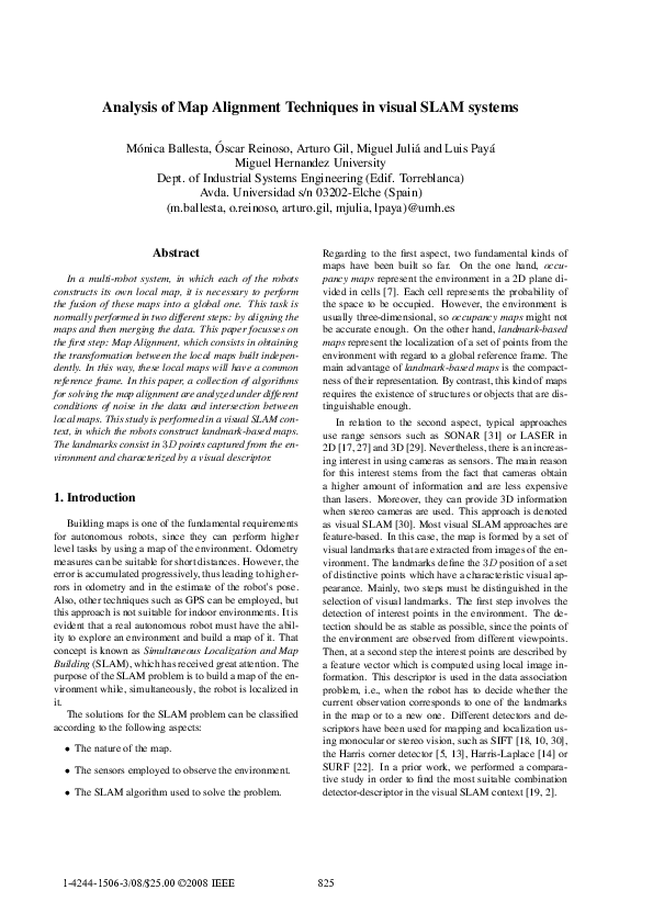 (PDF) Analysis of Map Alignment techniques in visual SLAM systems