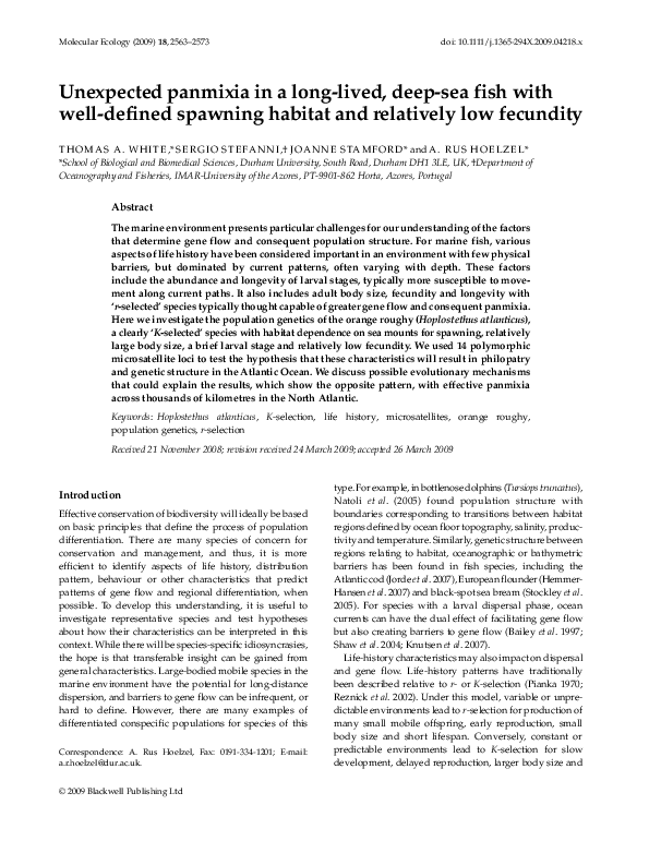 (PDF) Unexpected panmixia in a long-lived, deep-sea fish with well ...