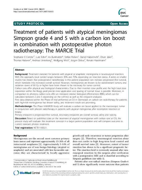 (PDF) Treatment of patients with atypical meningiomas Simpson grade 4 ...
