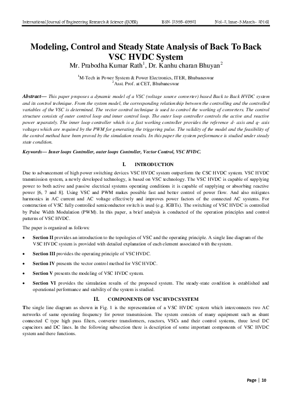 Pdf Modeling Control And Steady State Analysis Of Back To Back Vsc Hvdc System