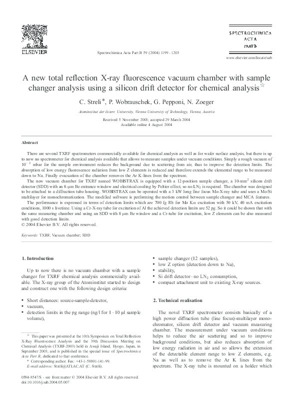 (PDF) A new total reflection X-ray fluorescence vacuum chamber with sample changer analysis ...