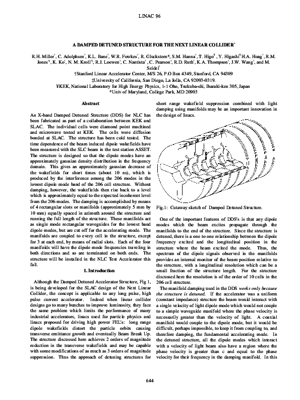 (PDF) A damped detuned structure for the next linear collider