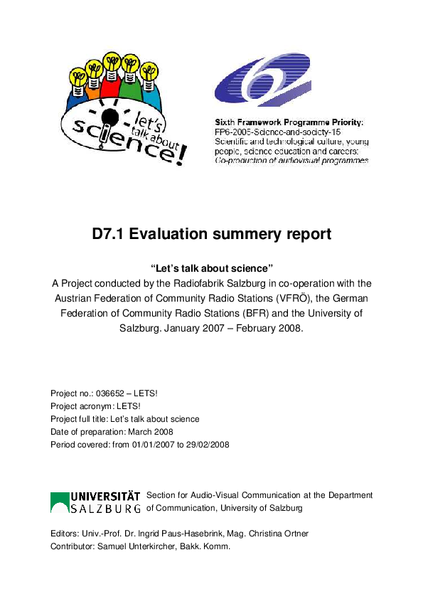 (PDF) Let’s talk about Science. Evaluation Summery Report.