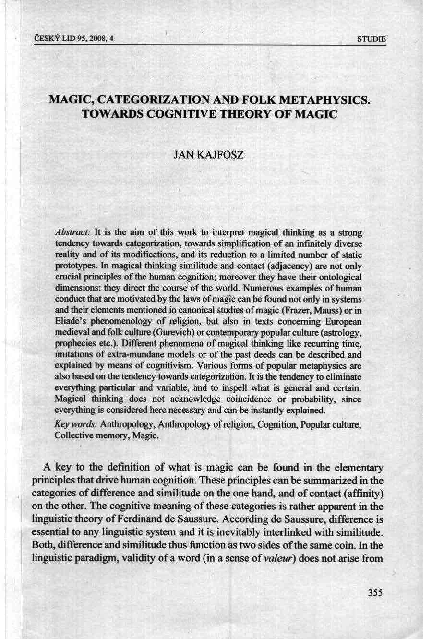 (PDF) MAGIC, CATEGORIZATION AND FOLK METAPHYSICS. TOWARDS COGNITIVE ...