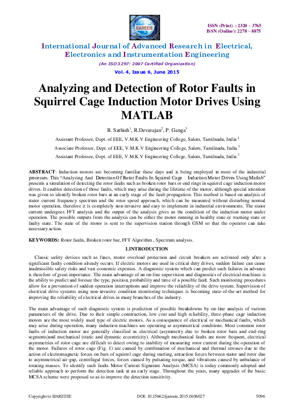 Pdf Analyzing And Detection Of Rotor Faults In Squirrel Cage Induction Motor Drives Using Matlab